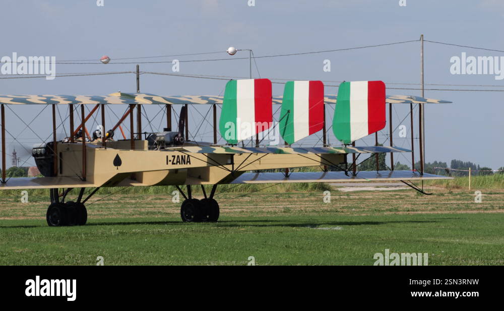Replica of Italian Caproni Bomber Taxiing to Parking on Grass Runway ...