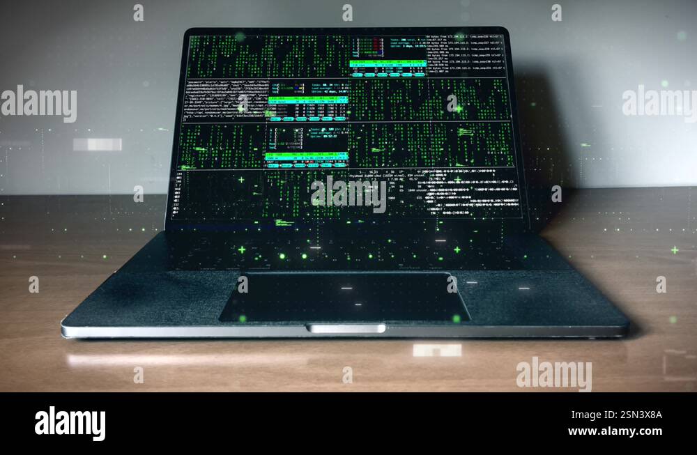 Laptop screen with matrix-style code and data processing in progress Stock Video Footage - Alamy