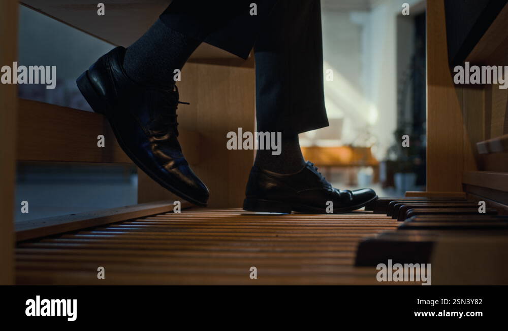 Unrecognisable Organ Player Moving Feet from Pedal Keyboard to Bench ...