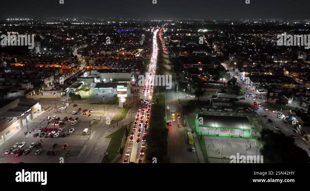 Cuautitlan Izcalli, Mexico - 09/12/2024: Nighttime drone shot over ...