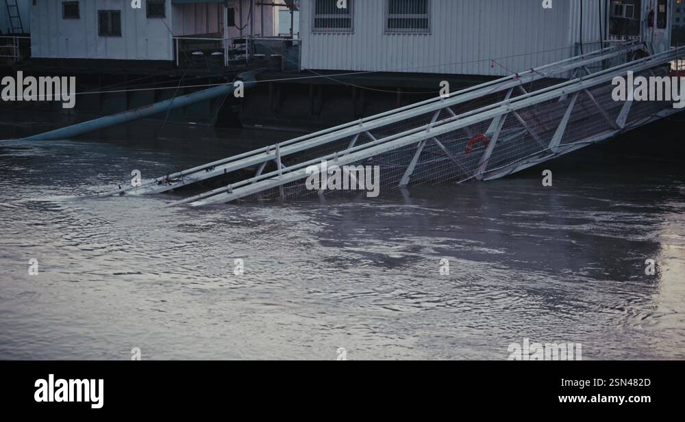 Submerged ramp alongside the Danube, partially under floodwaters in ...