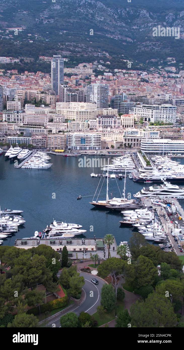 Vertical Drone Shot of Monte Carlo, Monaco, City Port and Central ...