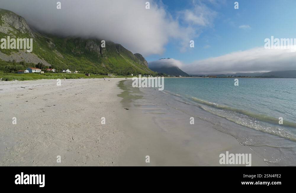 The exotic Ramberg beach at Lofoten islands, Norway Stock Video Footage ...