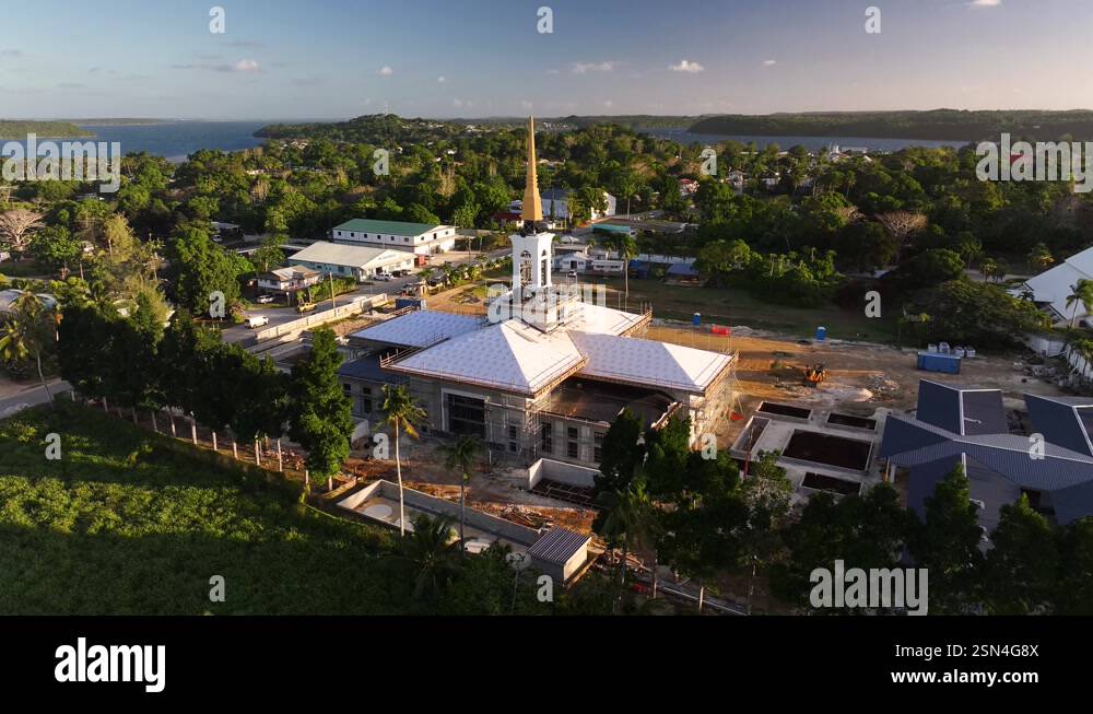 Neiafu Tonga Temple under construction in Vava'u Island. Drone reveal ...