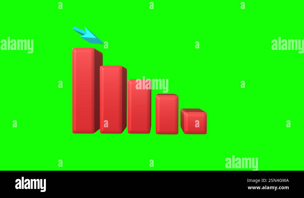 Green screen business chart fall 3D element. Abstract data showing risk ...