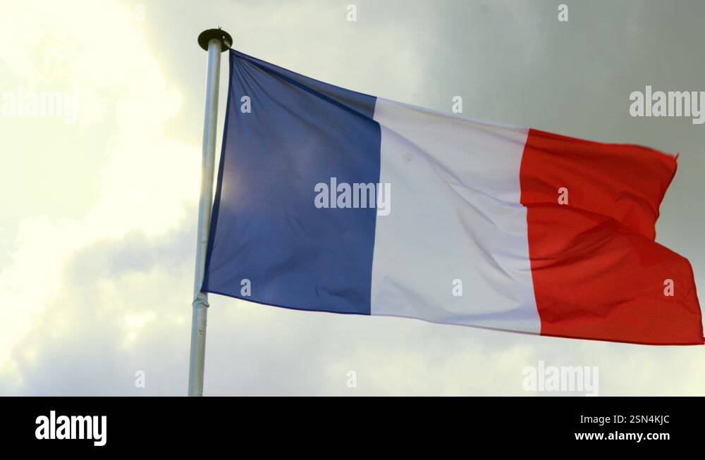 French France Drapeau Français Flag Waving in Wind in Slow Motion with ...