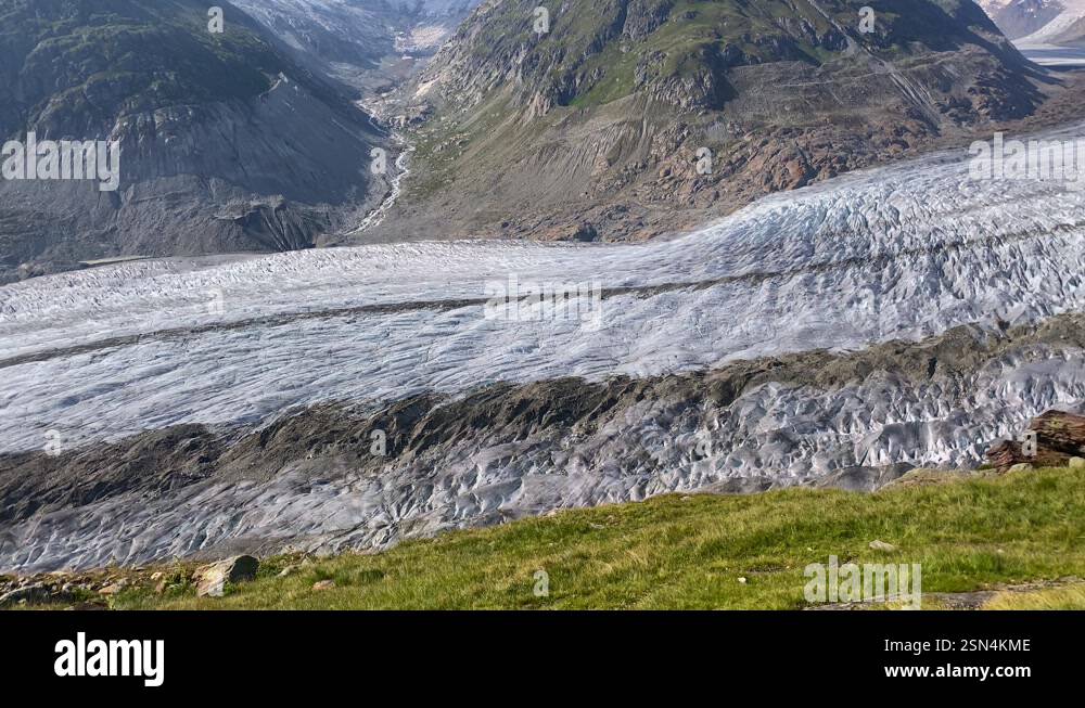 Aletsch glacier ice tongue mass and moraine debris, Swiss Alps UNESCO ...