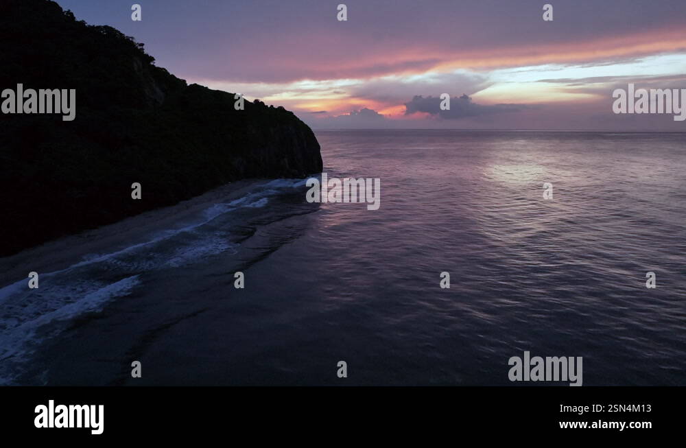 Aerial Front Shot Coastline Beach Cliffs Colombia Palomino Sunset Stock ...
