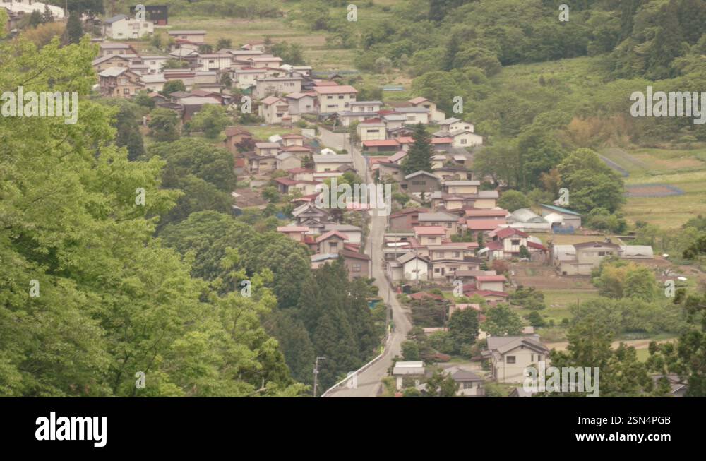 View from the top of Yamadera Temple looking back towards the village ...