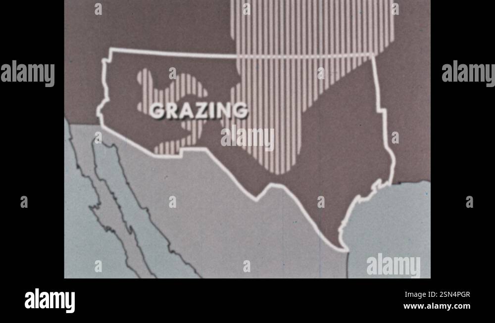 1960s: USA map with outline of Southwest area. Grazing areas marked on ...