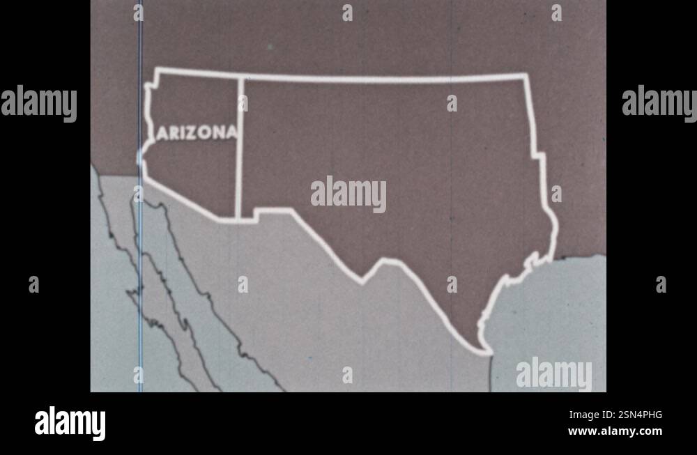 1960s: USA map with outline of Southwest area bordered. States of ...