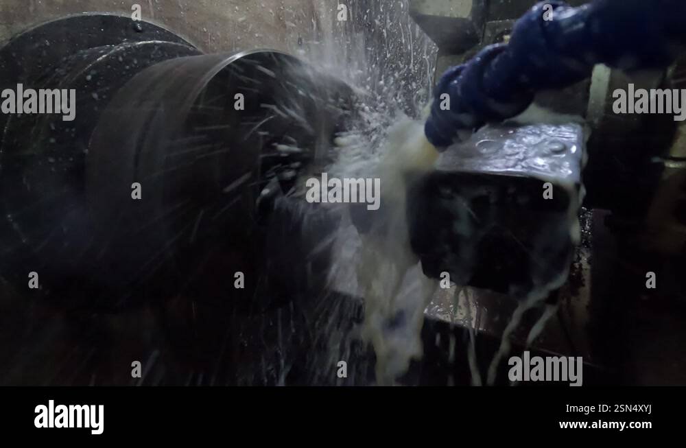 CNC machine Turing a part Stock Video Footage - Alamy