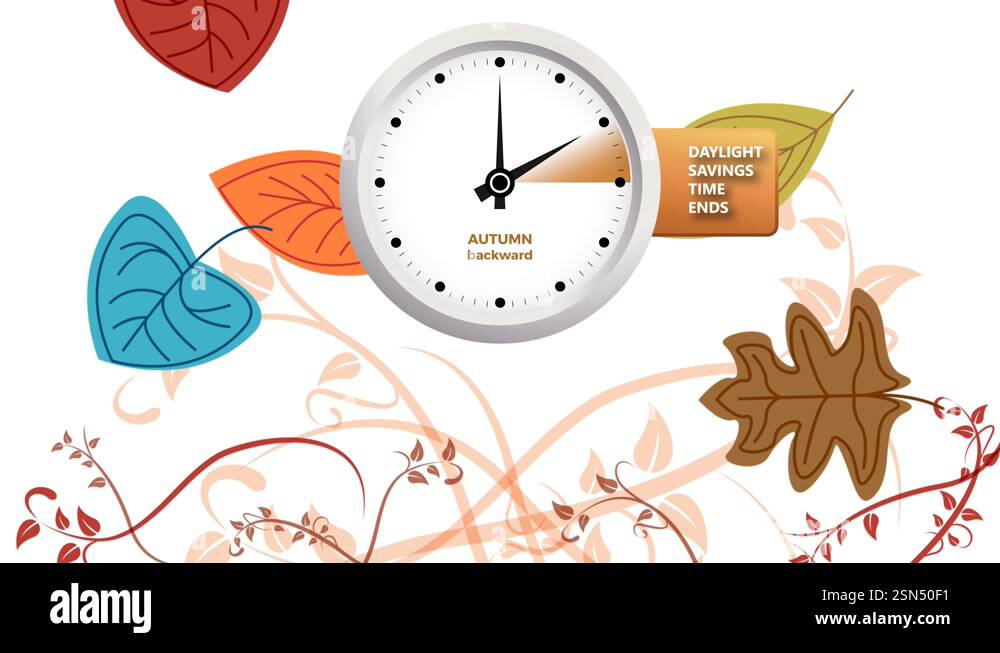 Animated illustration of a clock showing the time change when daylight ...