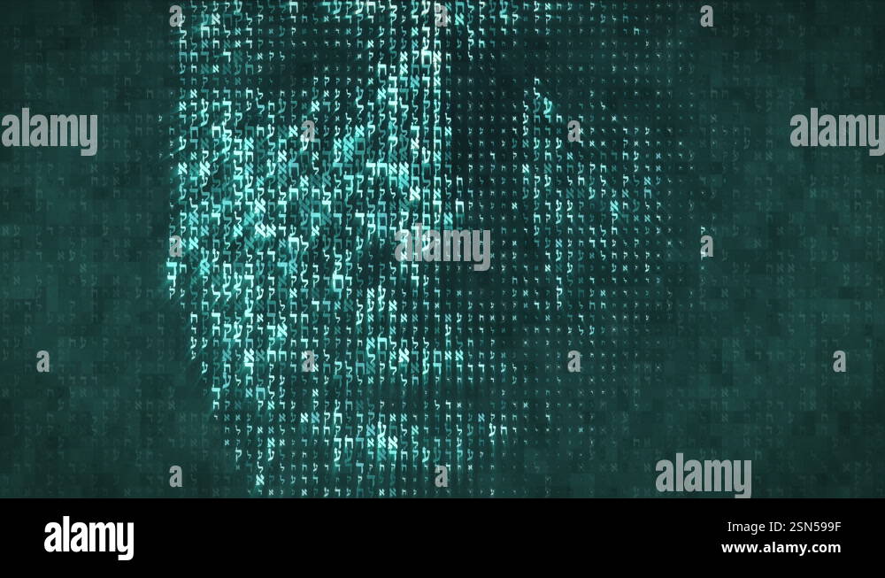 A computer screen with a Hebrew code in the shape of a talking man's ...