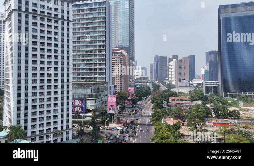Landmark Jakarta business district Sudirman Street view frome above ...