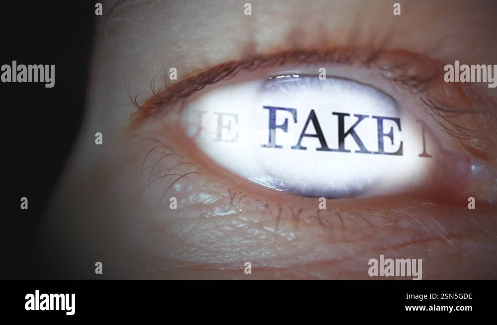 Human Eye With Perceptions Of Fake News. macro shot, after effects ...