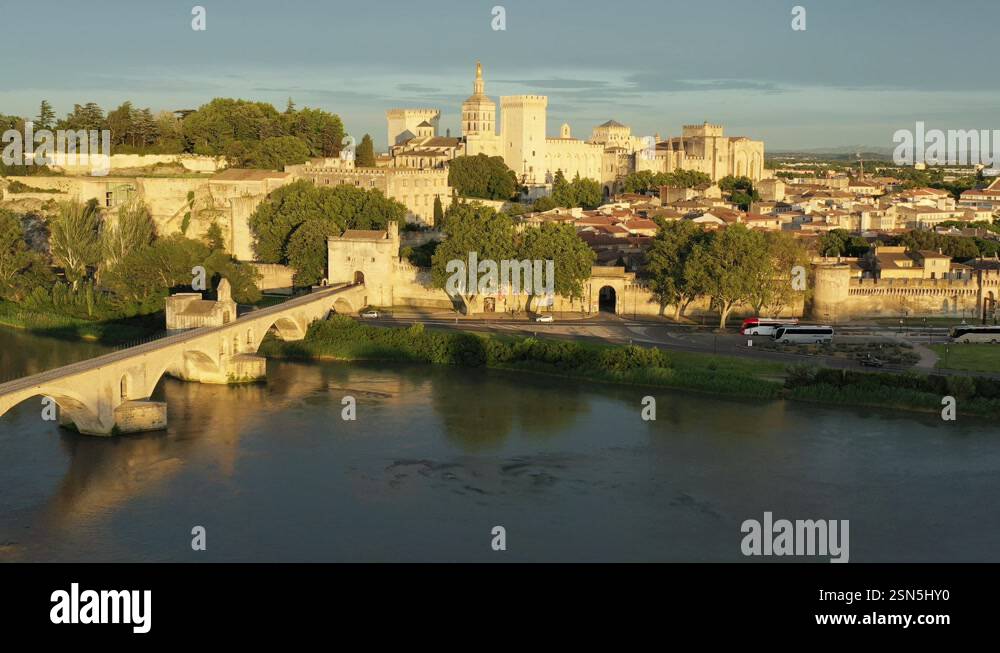 Beautiful view of Avignon with famous bridge Saint-Benezet, medieval ...