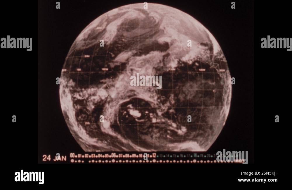1980s: Time-lapse satellite photographs of cloud movements. A glowing ...