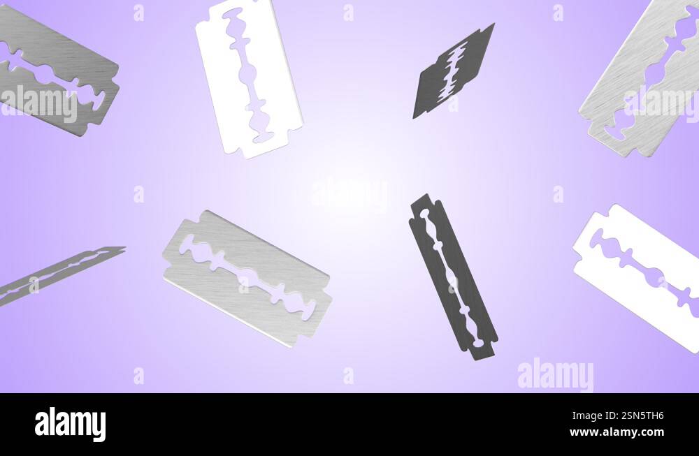 3D Razor Blades Falling on a Light Background. Shaving Blade 3D ...