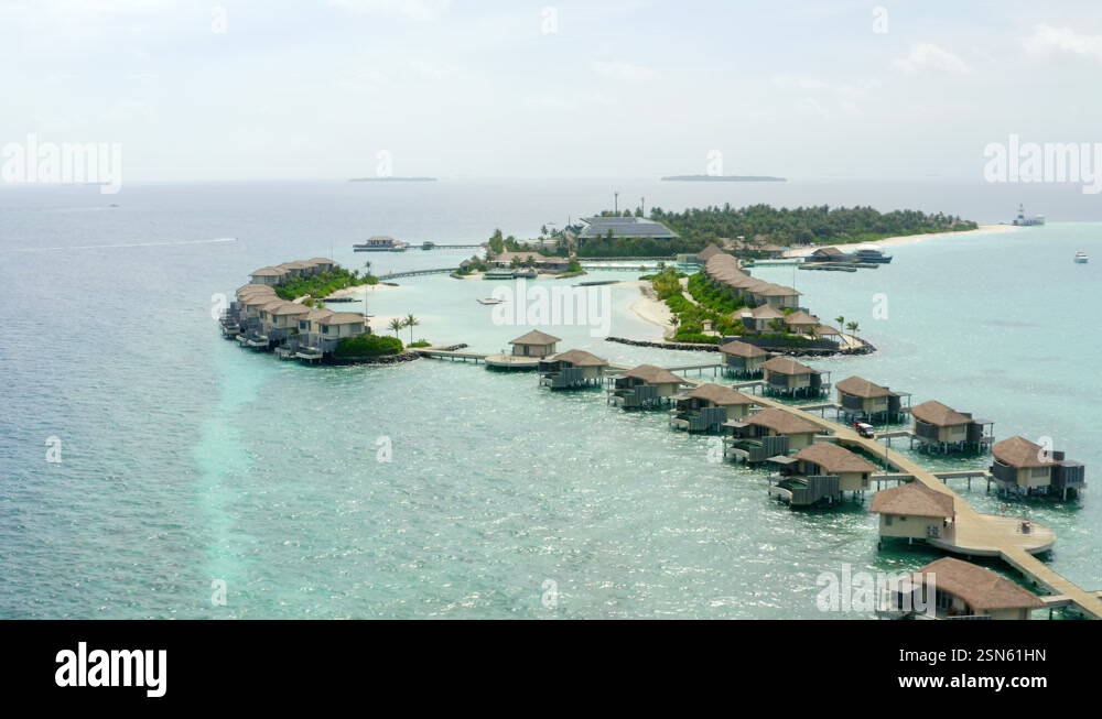 Aerial Drone View of Luxury Resort and Overwater Bungalows in the ...
