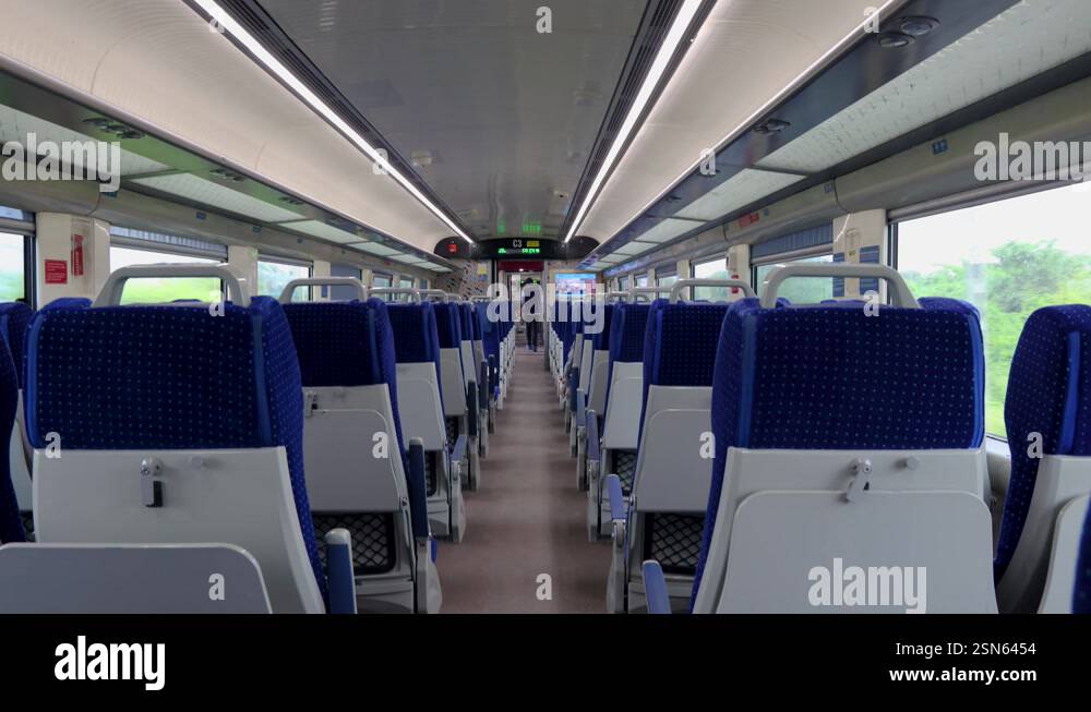 Passenger Coaches of high speed Train with Window View in Motion During ...