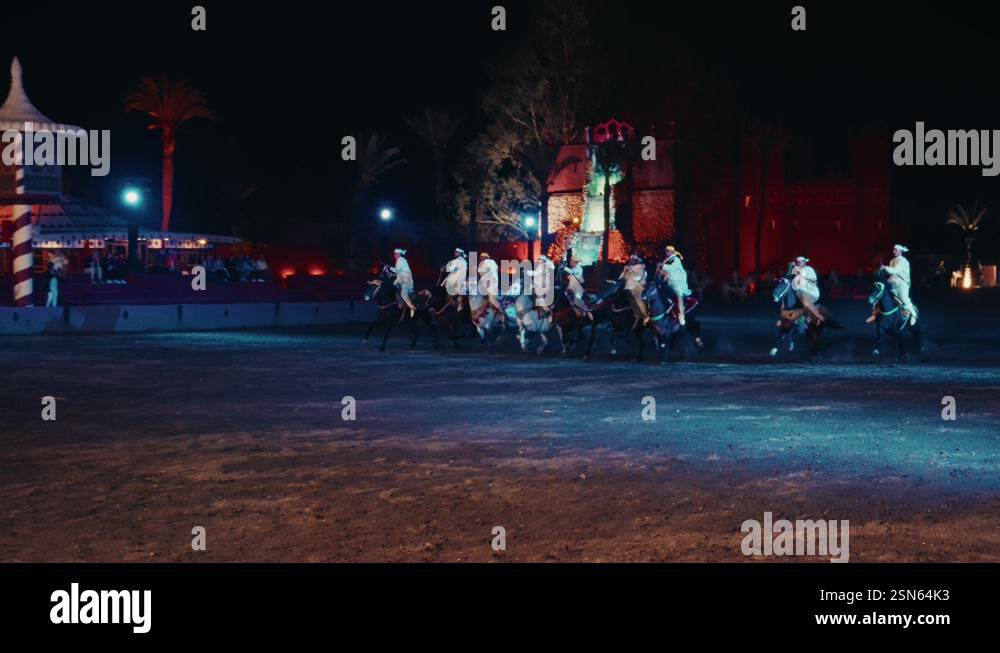 Marrakesh, Morocco - 10/05/2024: Display of folklore show in Chez Ali ...