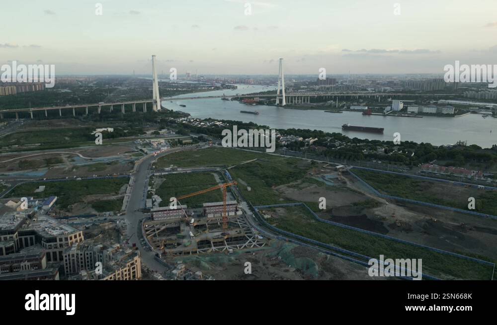 Drone Fly Yangpu Bridge across Shanghai China City Urban Construction ...