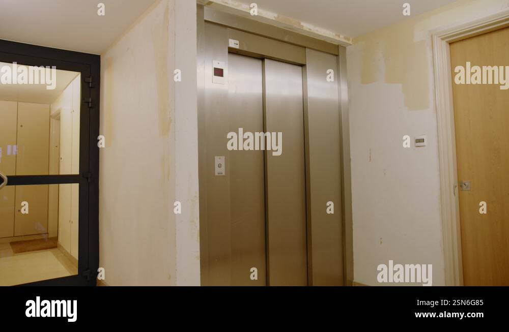 Elevator With Doors Closed Inside Modern Building. wide shot Stock ...