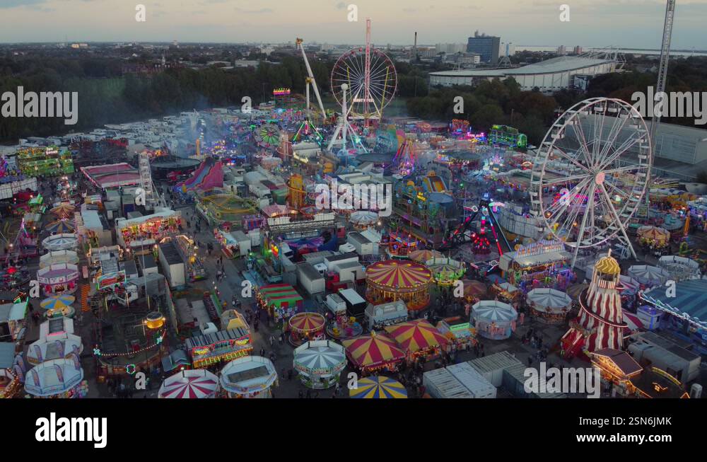 Drone. Hull Fair, travelling fun fair. Rides, people, lights. Hull.UK ...