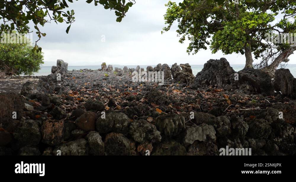 Raiatea, French Polynesia. Taputapuatea Marae built by the seashore ...