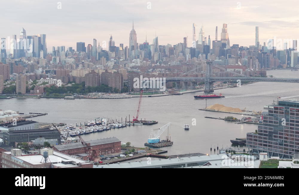 Brooklyn, USA - September 21, 2024: Manhattan skyline on an overcast ...