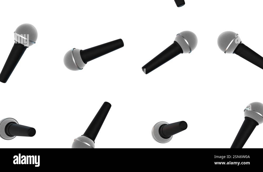 3D Microphones Falling Against a White Background. Microphone 3D ...