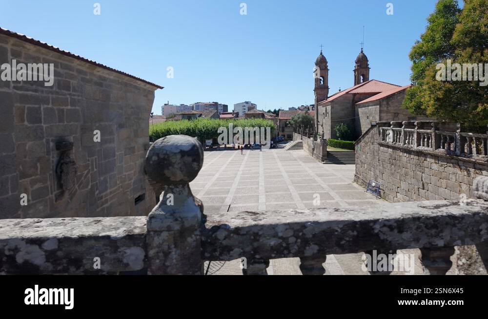 Old stone buildings next to the vineyards of the city of Cambados ...