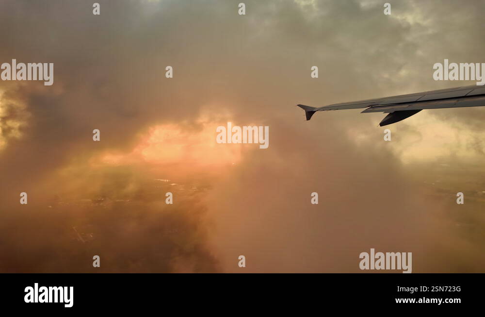 Airplane take off during fog condition low visibility above clouds fly ...