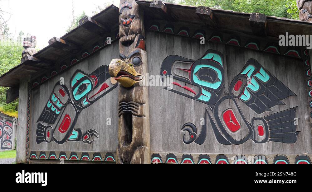 Native Alaskan clan houses at Potlatch Totem Park and Museum in ...