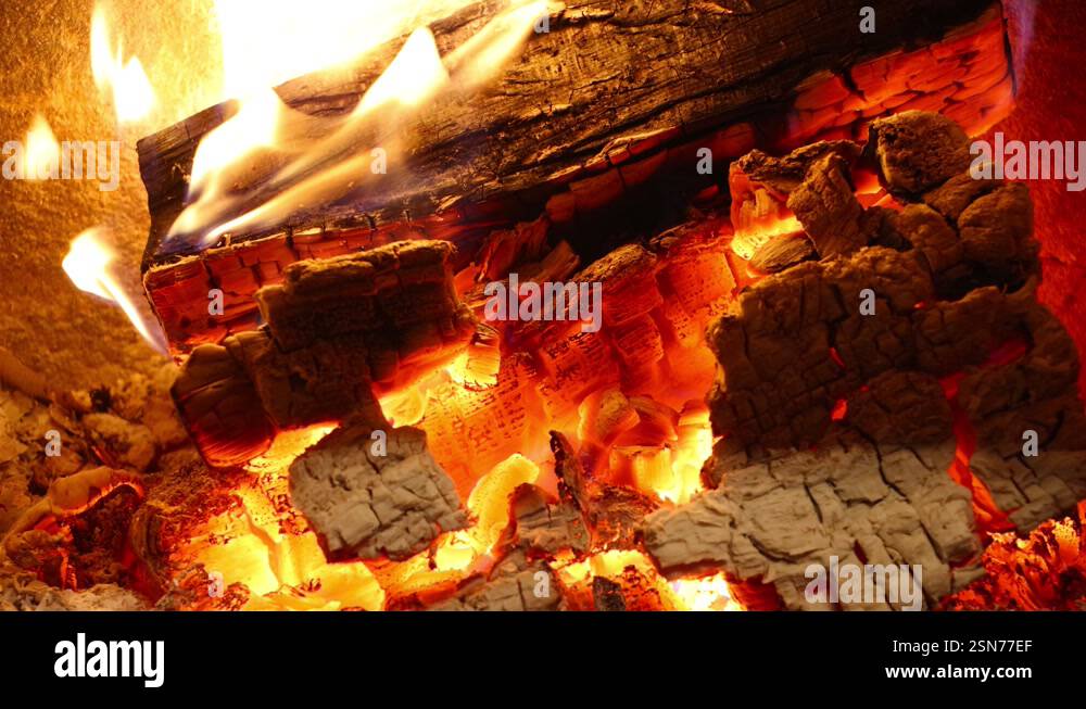 A detailed view of the structure of a log burning in a stove Stock ...