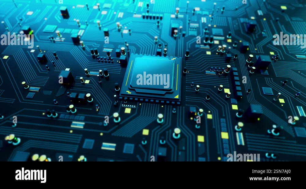 Close Up Shot Of A High Tech AI Modern Motherboard. Powerful Computer ...