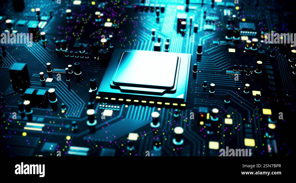 Modern AI Supported CPU Processor. Data Flow. Processing AI Data. Macro ...