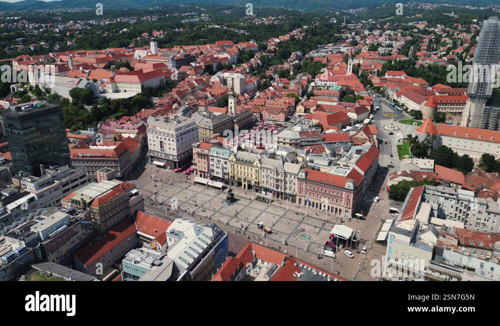 Zagreb historic city center aerial view, famous landmarks of capital of ...