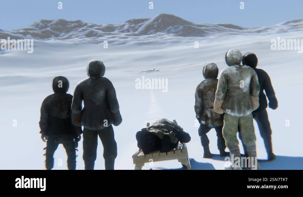 3D Animation of a crew of plane crash looking back at their wreckage in ...