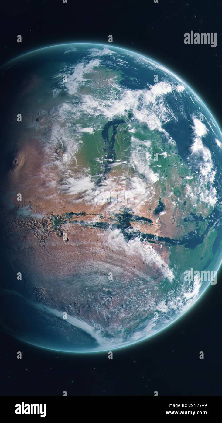 Vertical Establishing Shot of a Lush Habitable Planet Mars Millions of ...