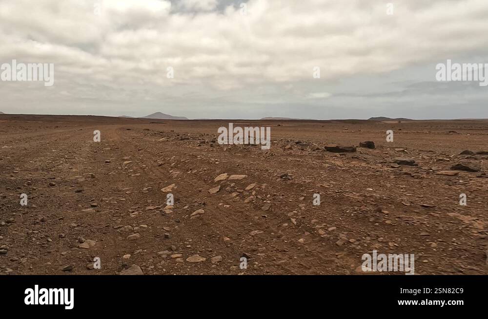Driving on dry arid desert dirt road of Boa Vista island, Cape Verde ...