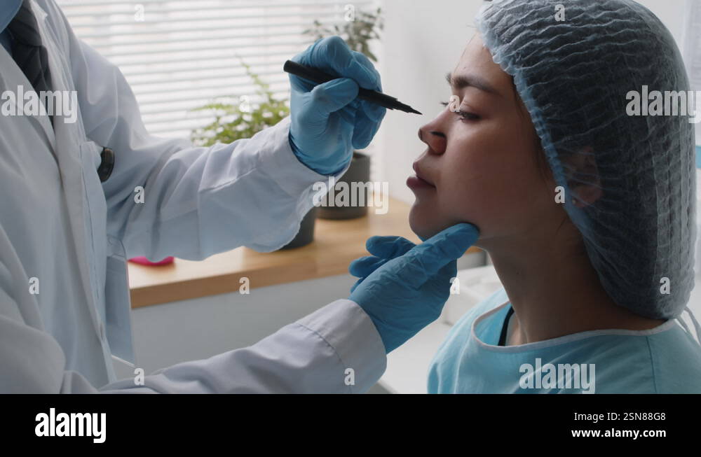 Gen Z Girl Getting Her Face Marked by Doctor before Plastic Surgery ...