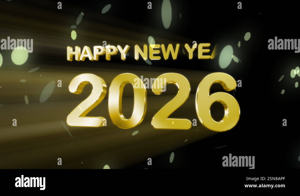 3d golden text happy new year 2026 wishes, light rays and confetti ...