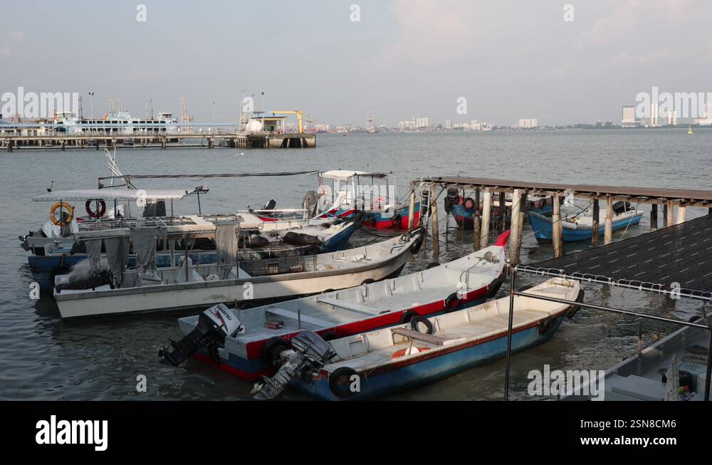 Chew Jetty wooden houses at low tide, Penang island, George Town ...