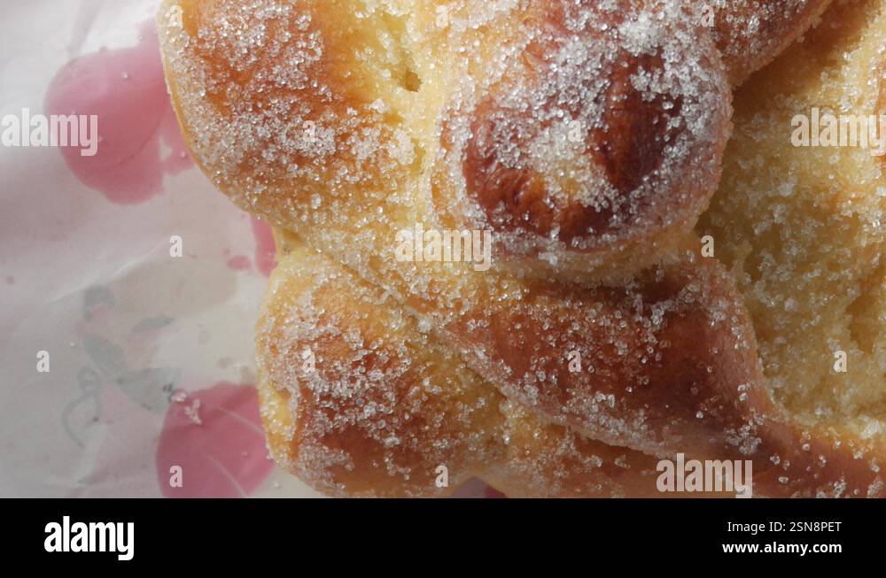 Panning closeup of golden baked Bread of the Dead, Pan de Muerto,bun ...