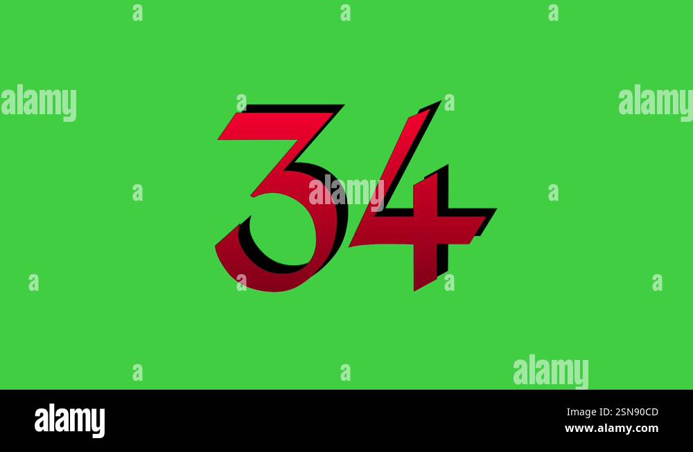 Number 34 symbol sign animation motion graphics icon on green screen ...