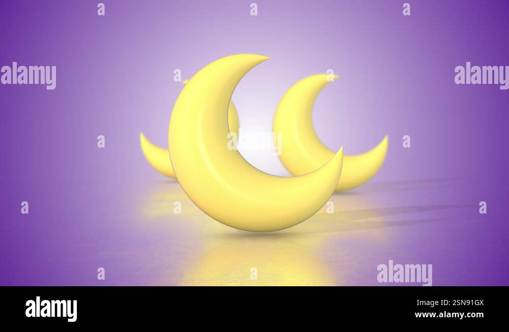 3D Crescent Moon Icons on a Reflective Floor. Moon Icons 3D Animation ...