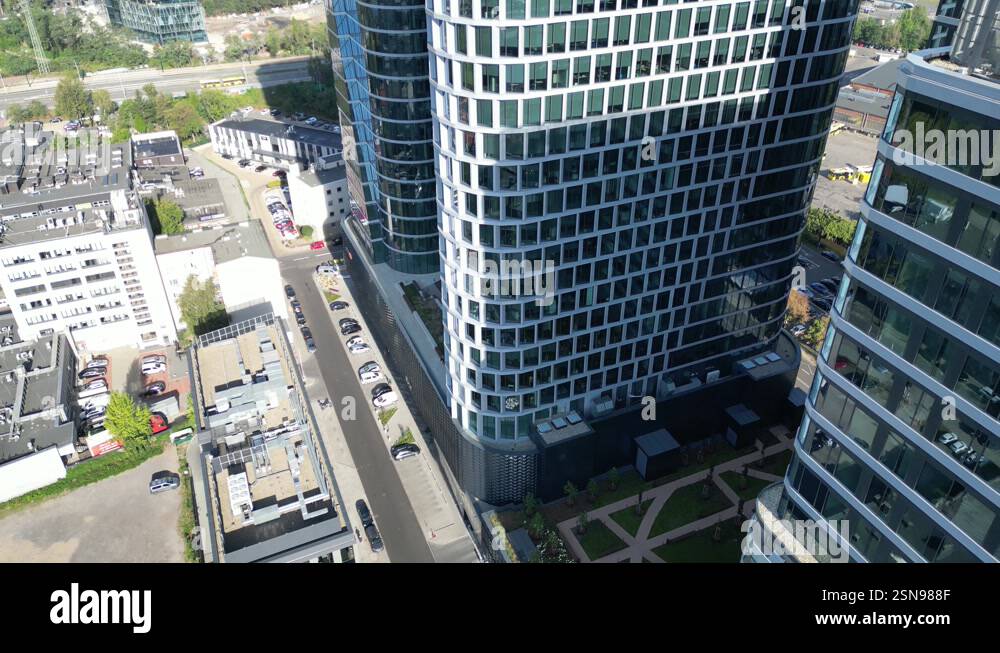 Cityscape of Global Office Park skyscraper complex in Katowice city at ...