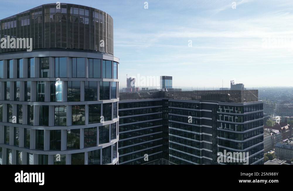 Cityscape of Global Office Park skyscraper complex in Katowice city at ...